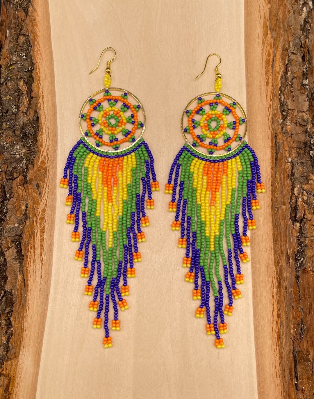 Dream Catcher Beaded Earrings Multi Color Bead Earrings Handcrafted