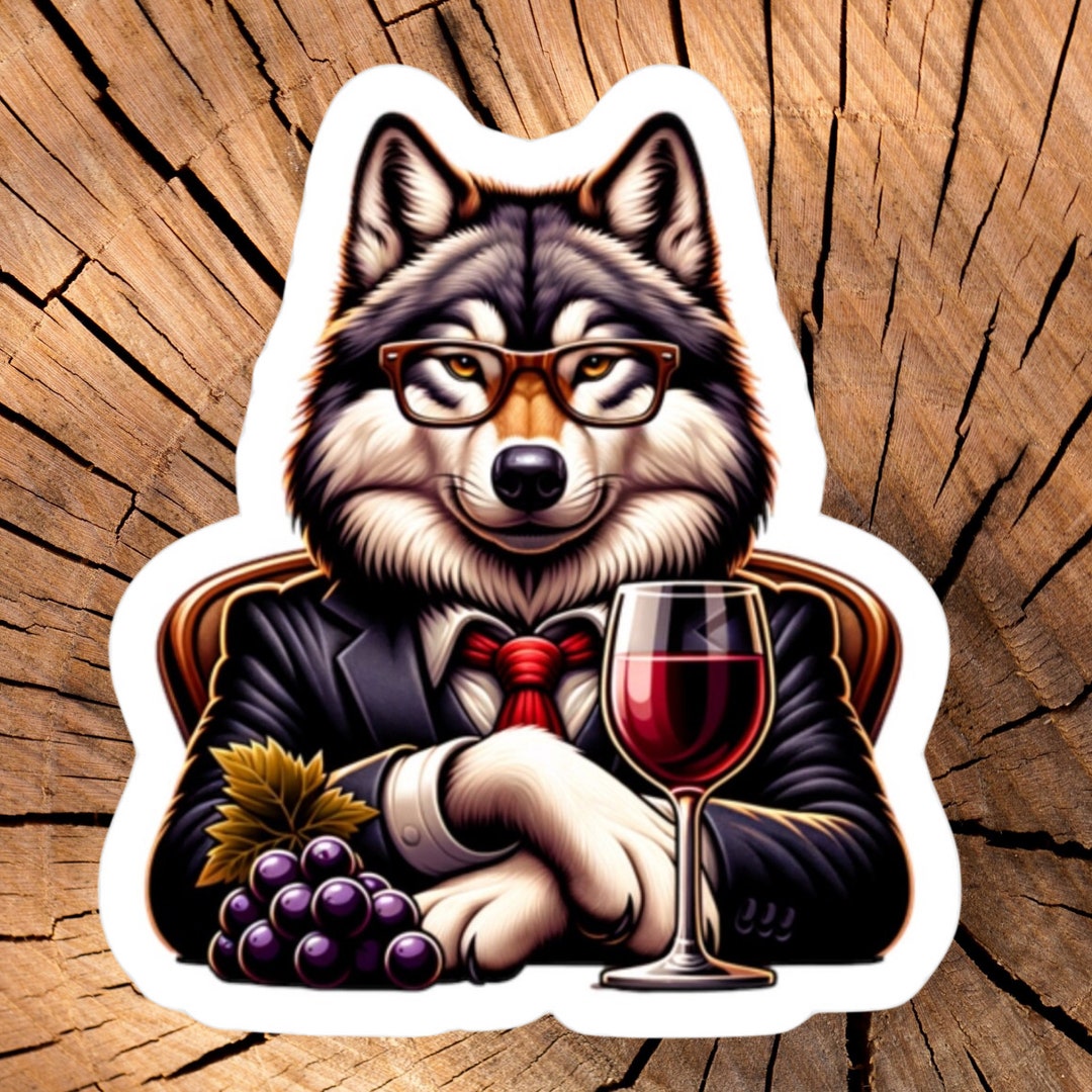 Professor Wolf Decal, Classy Wolf Drinking Wine Sticker, Wolf of ...