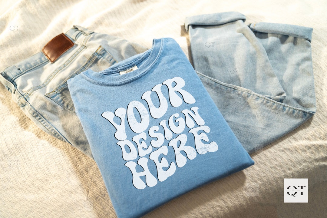 Comfort Colors 1717 Washed Denim Flat Lay Mockup, C1717 Trendy Mock Up ...