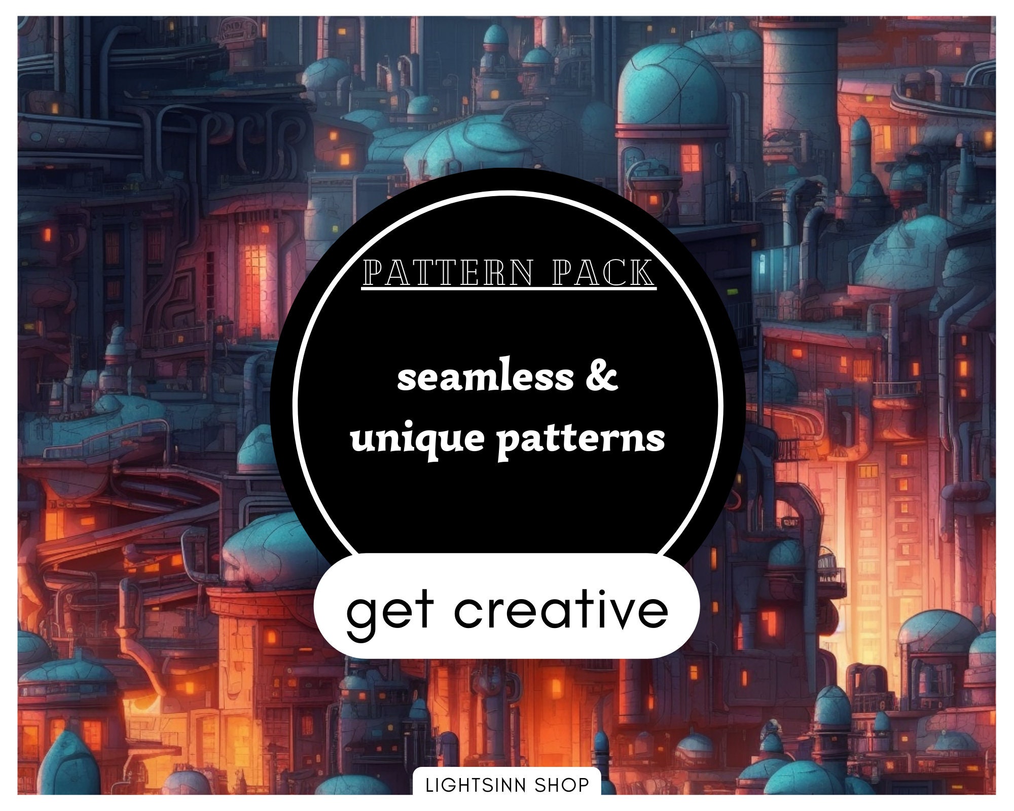 Steampunk Neon City Night II Seamless Patterns Vector PDF - High ...