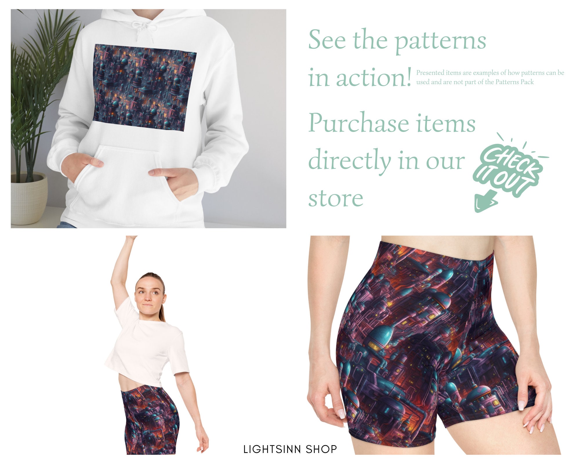 Steampunk Neon City Night II Seamless Patterns Vector PDF - High-resolution, Dark, Futuristic ...