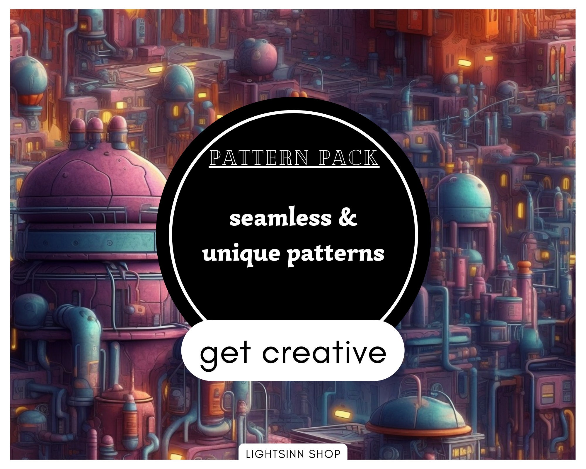 Steampunk Neon City Night II Seamless Patterns Vector PDF - High ...