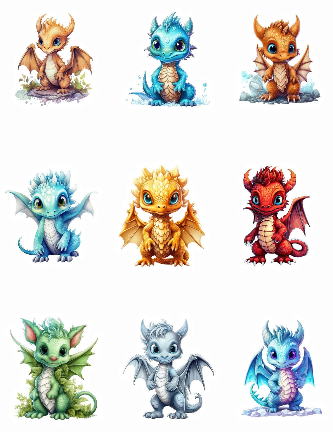 Cute Majestic Dragons: Magical Sticker Sheet With 9 Adorable Dragon ...