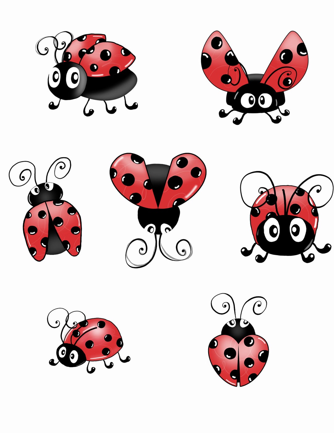 Cute Ladybird Ladybug Sticker Sheet - Set of 7 Adorable Stickers ...