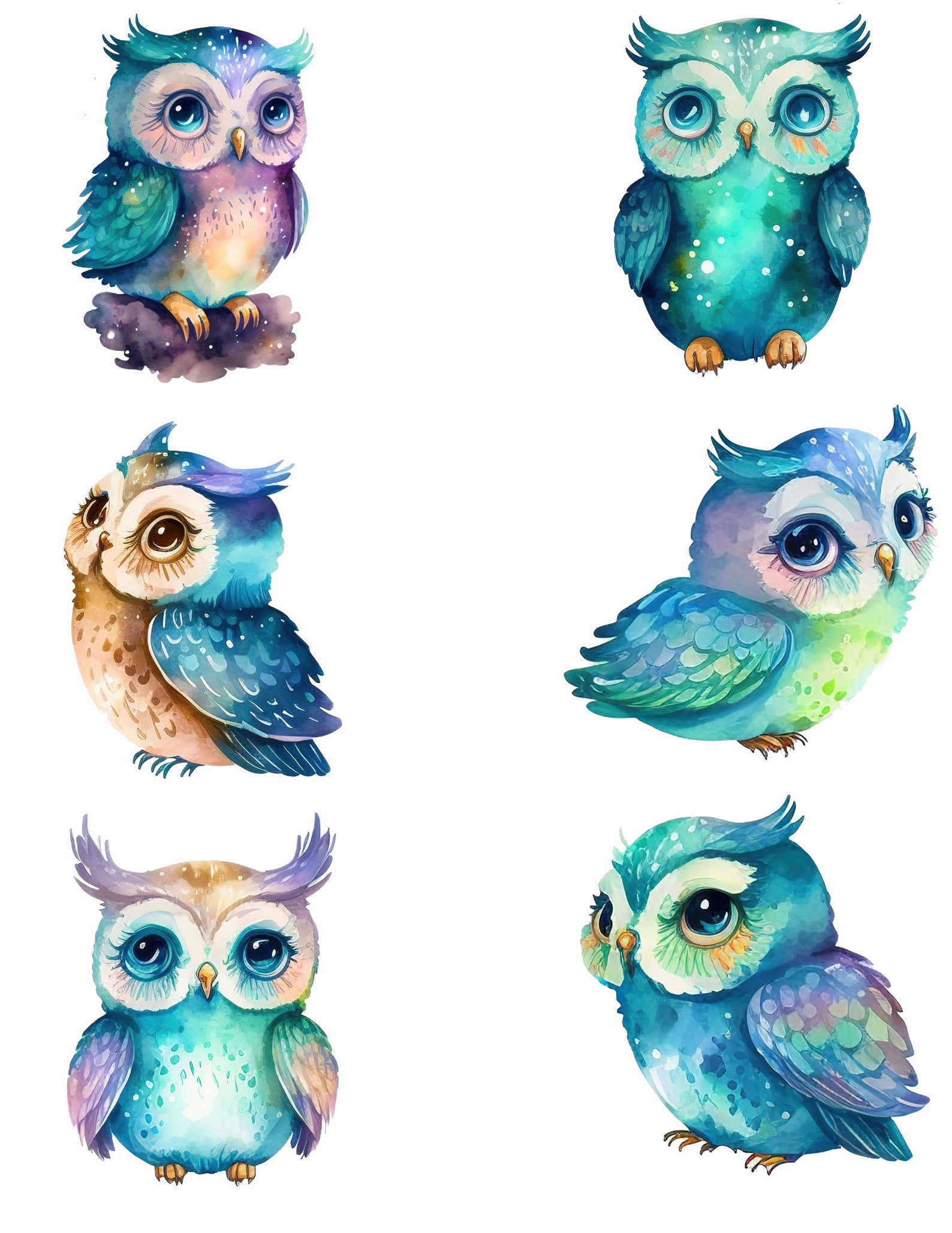 Whimsical Watercolour Owl Stickers Sheet - Pack of 6 Adorable and ...