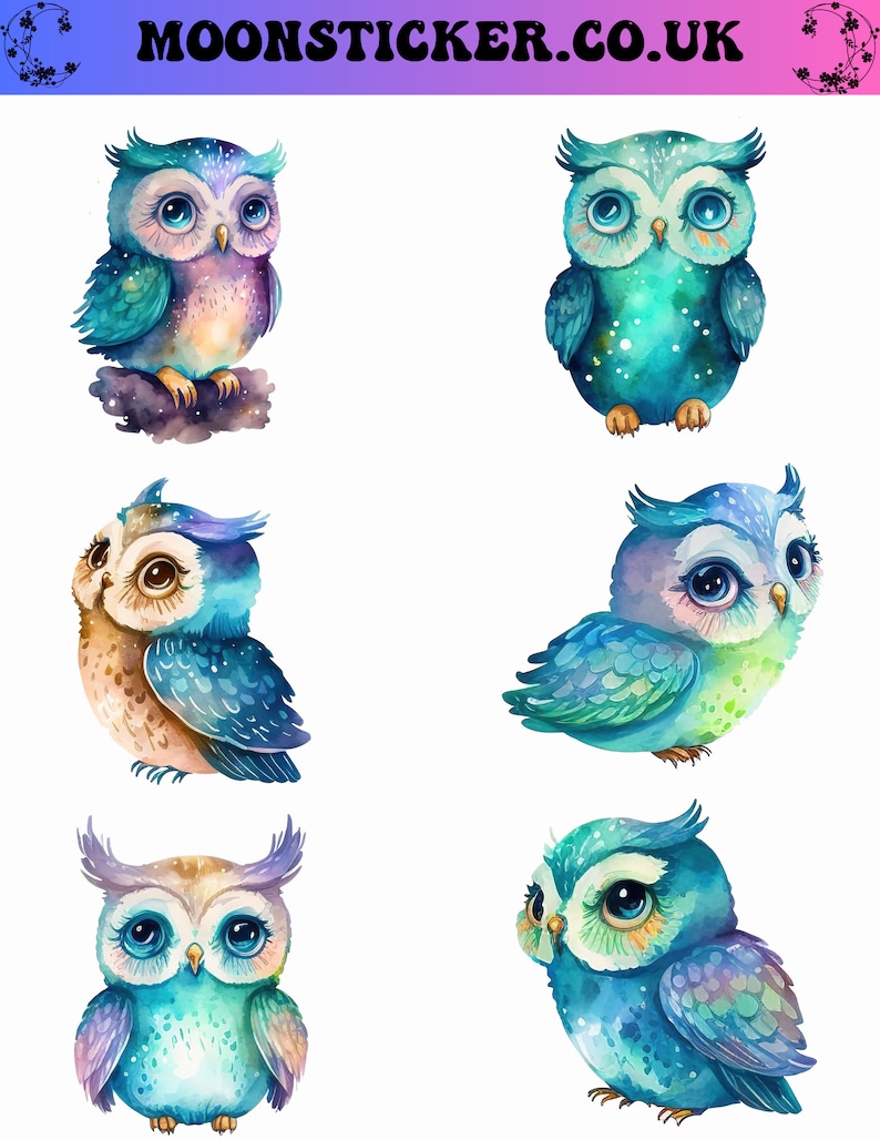 Whimsical Watercolour Owl Stickers Sheet Pack of 6 Adorable - Etsy