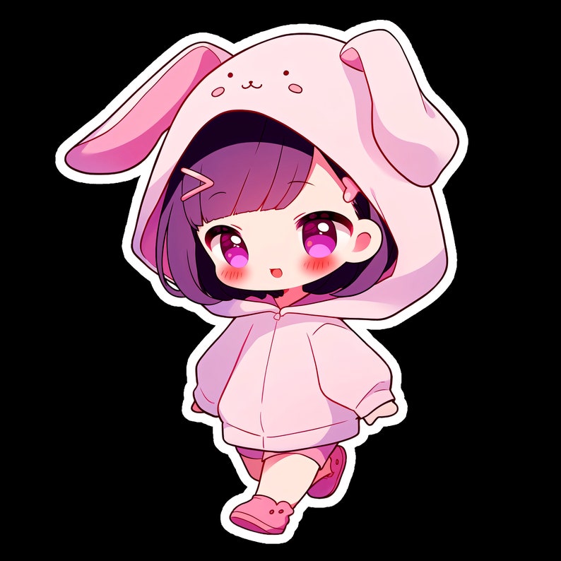 Anime Kawaii Sticker Bunny Girl Die Cut Sticker or Magnet - Water ...