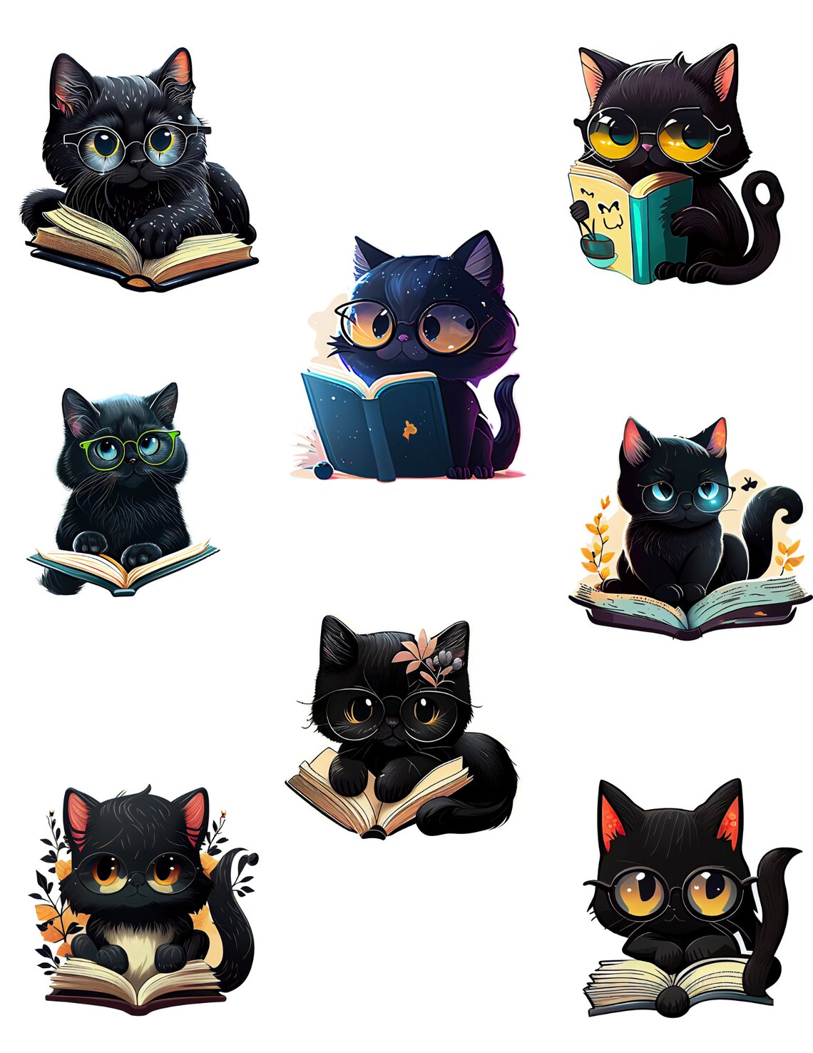 Kawaii Cute Bookworm Cats Sticker Sheet - Etsy