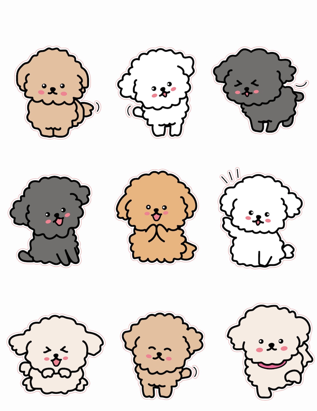 Whimsical Poodle Parade: Adorable Fluffy Poodles Sticker Sheet 9 ...