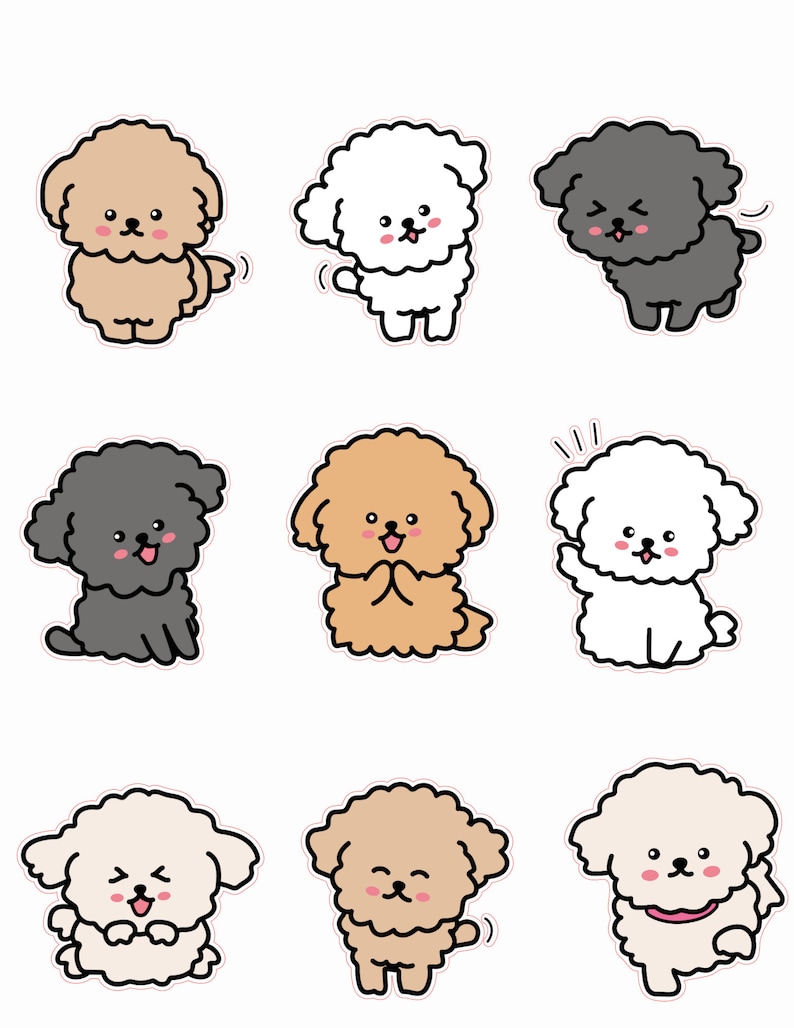 Whimsical Poodle Parade: Adorable Fluffy Poodles Sticker Sheet 9 ...