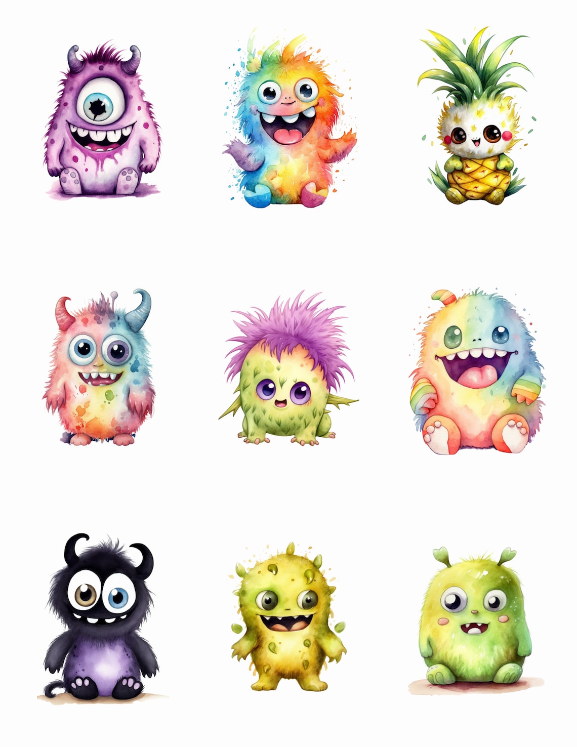 Charming Baby Monster Sticker Set, Set of 9 Adorable and Colourful ...