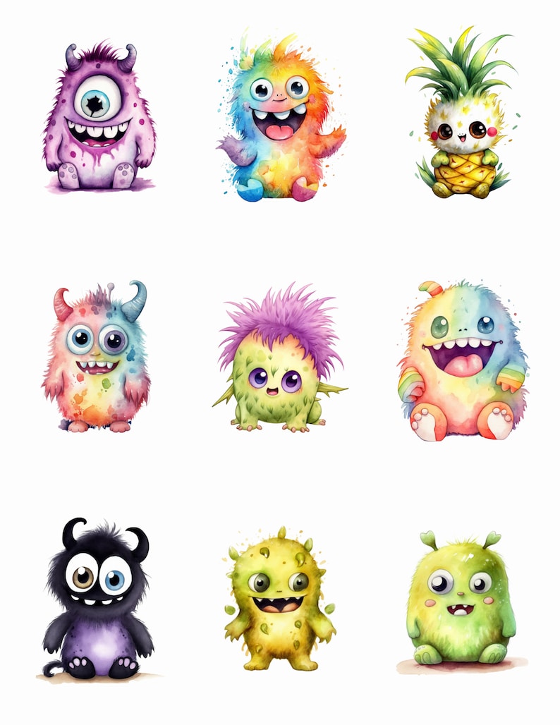 Charming Baby Monster Sticker Set, Set of 9 Adorable and Colourful ...