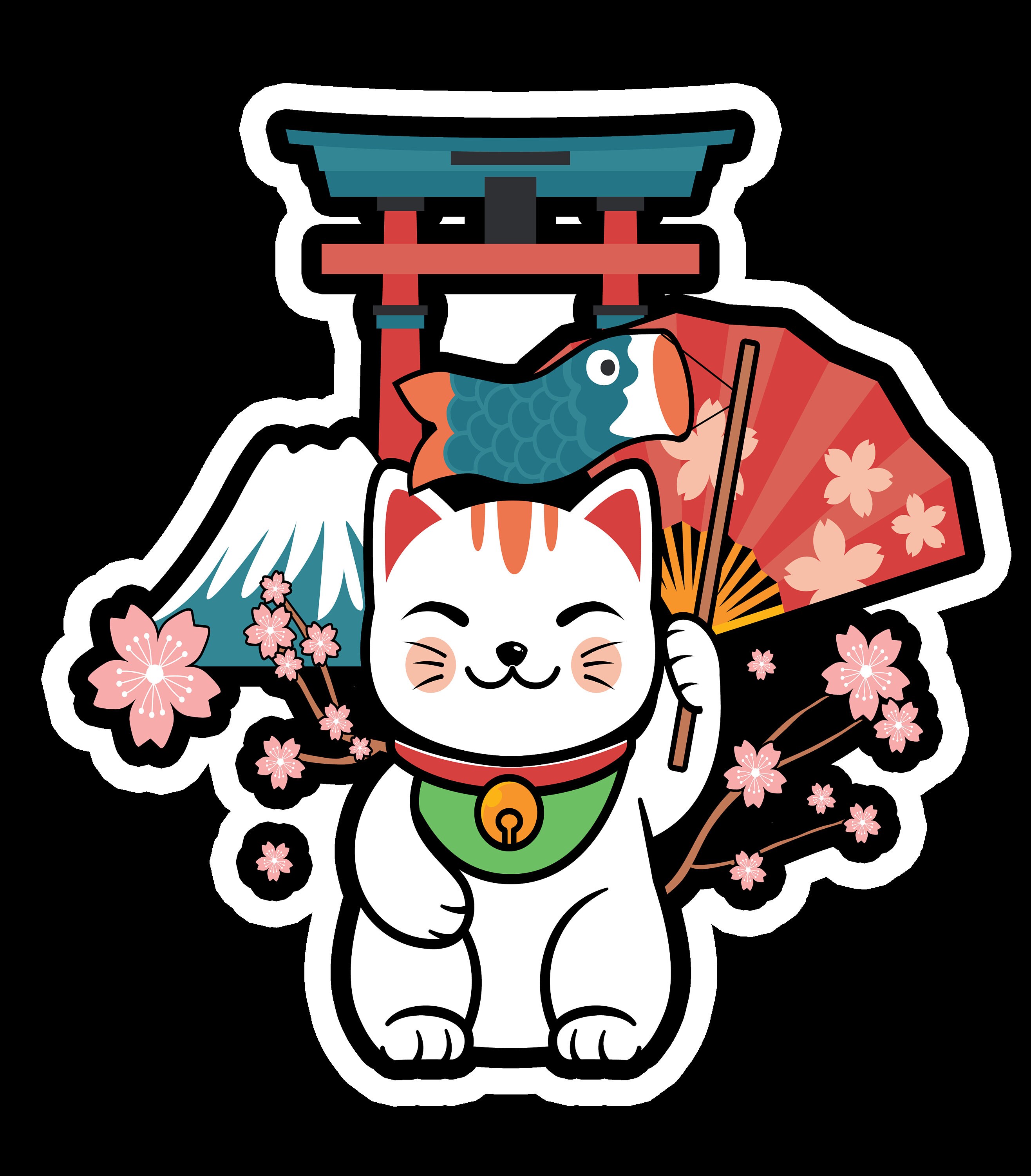 Lucky Cat Maneki Neko Torri Gate Cat Sticker Handmade - Etsy