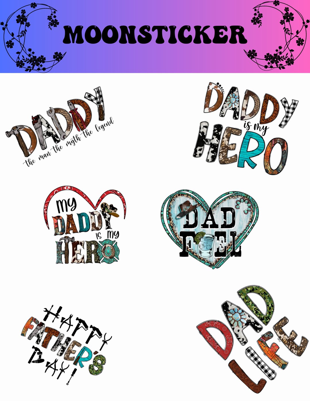 Father's Day Sticker Sheet: 6 Delightful Stickers to - Etsy