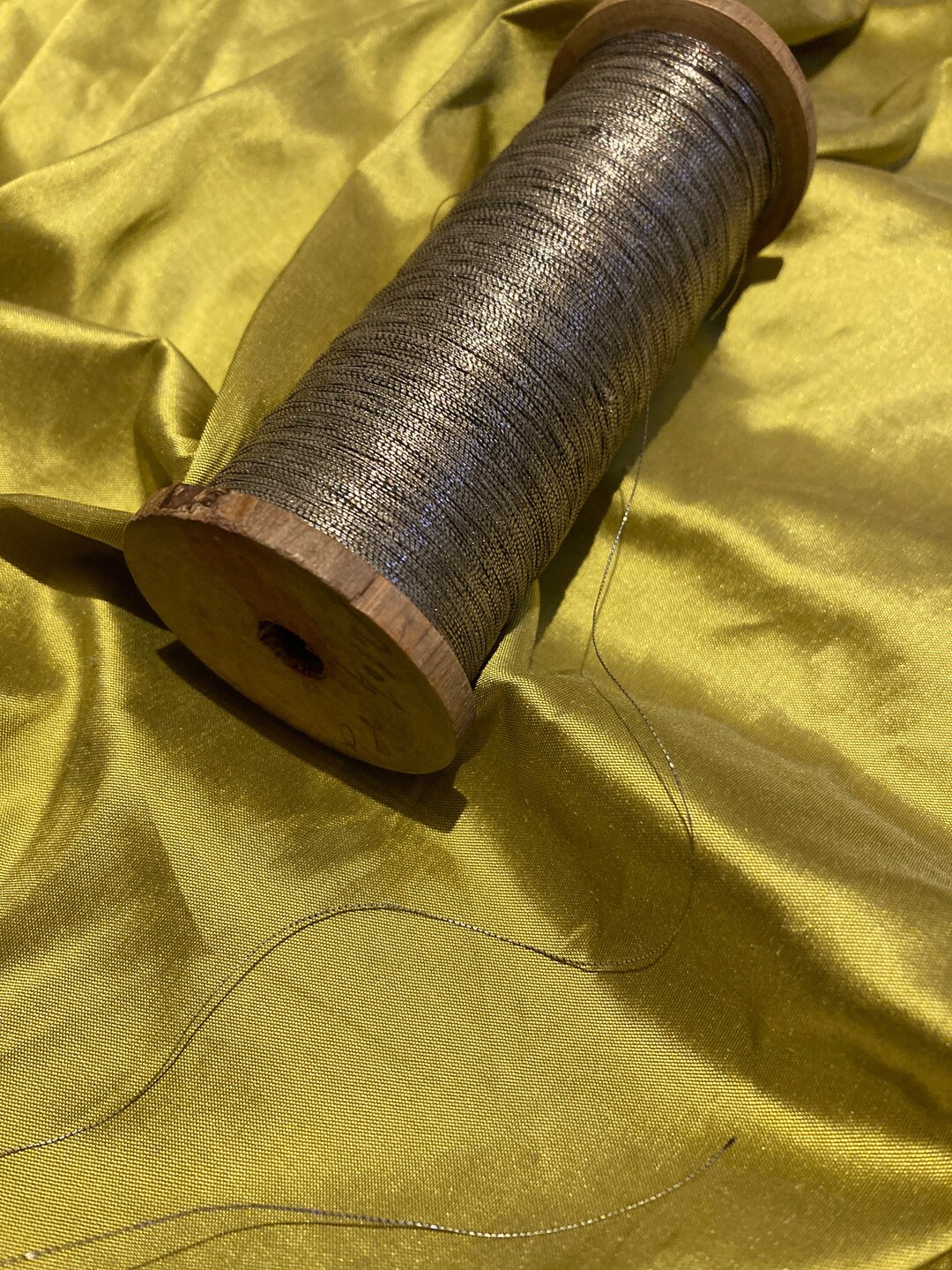Whole Spool of 1900s Antique Silver Metal and Silk Embroidery Thread ...