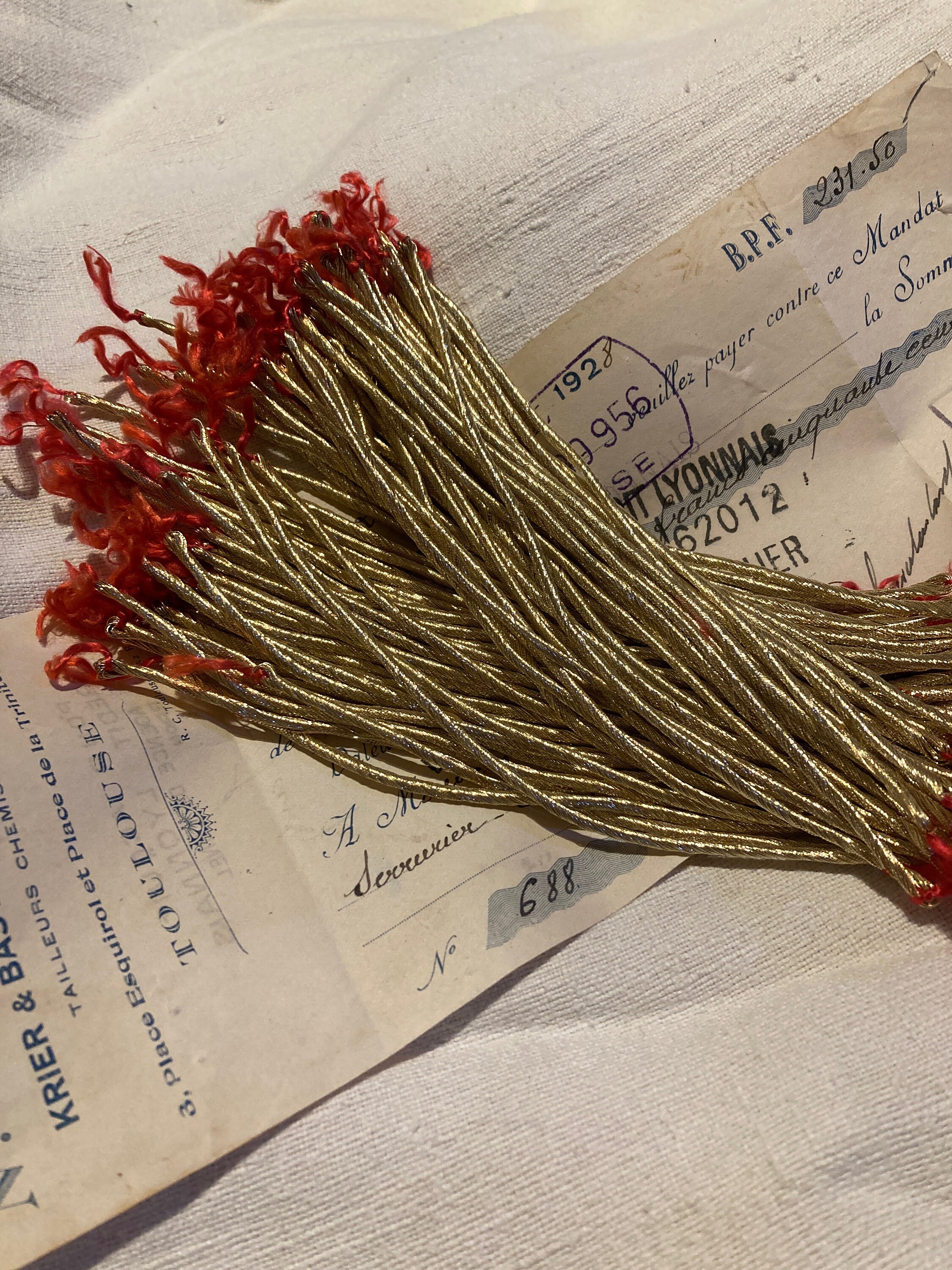 Antique Gold Metal and Silk Embroidery or Beading Thread. From ...
