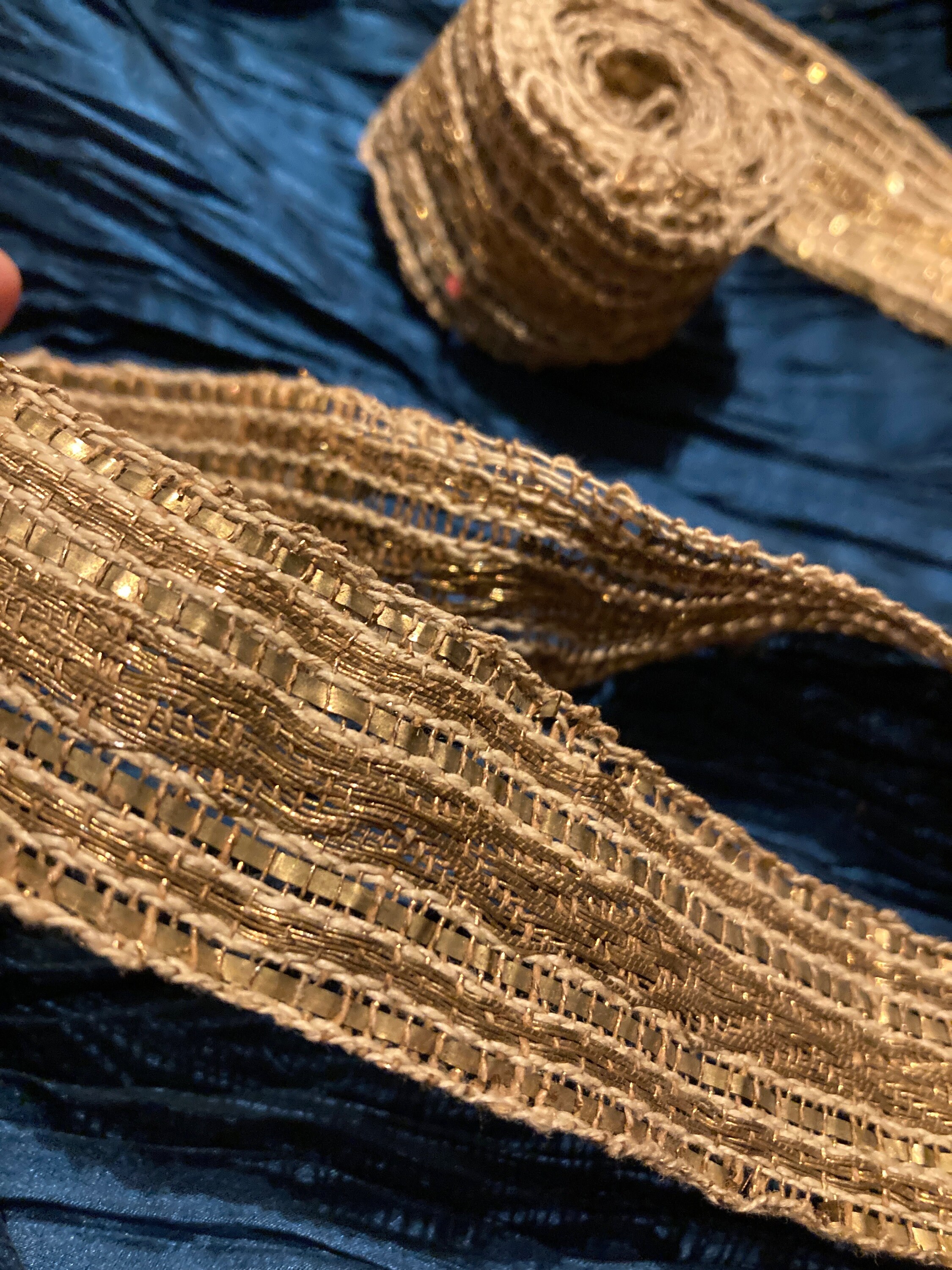 2 Meter of 1700 Antique Gold Metal and Linen Woven Trim Braid. 3cm Wide ...