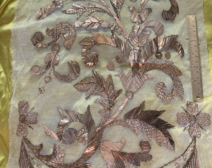 Antique 100 Year Old Italian Antique Gold Metal Thread Large Embroidery ...