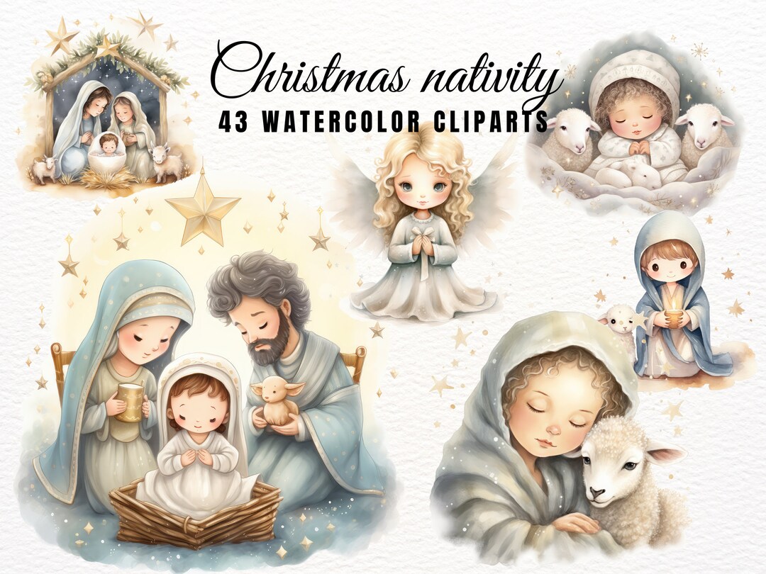 43 Cute Nativity Scene Clipart, Religious Christmas Illustrations for ...