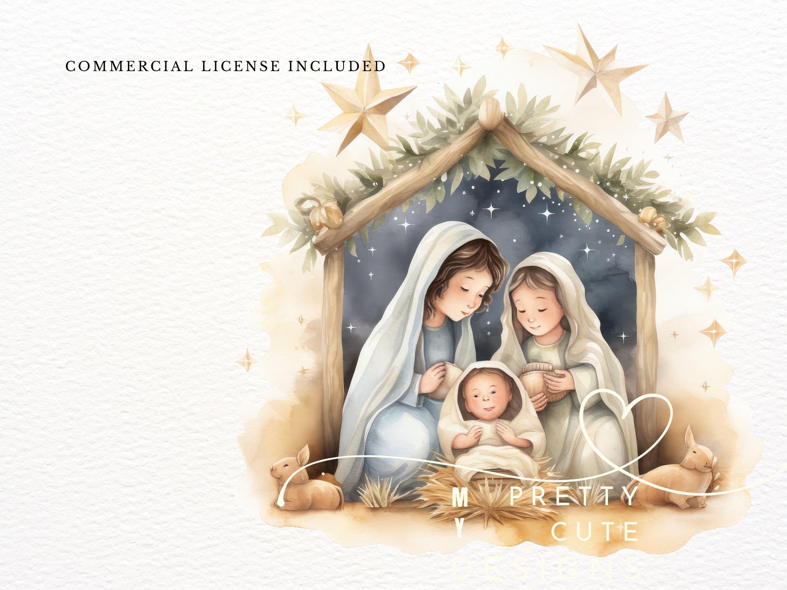 43 Cute Nativity Scene Clipart, Religious Christmas Illustrations for ...