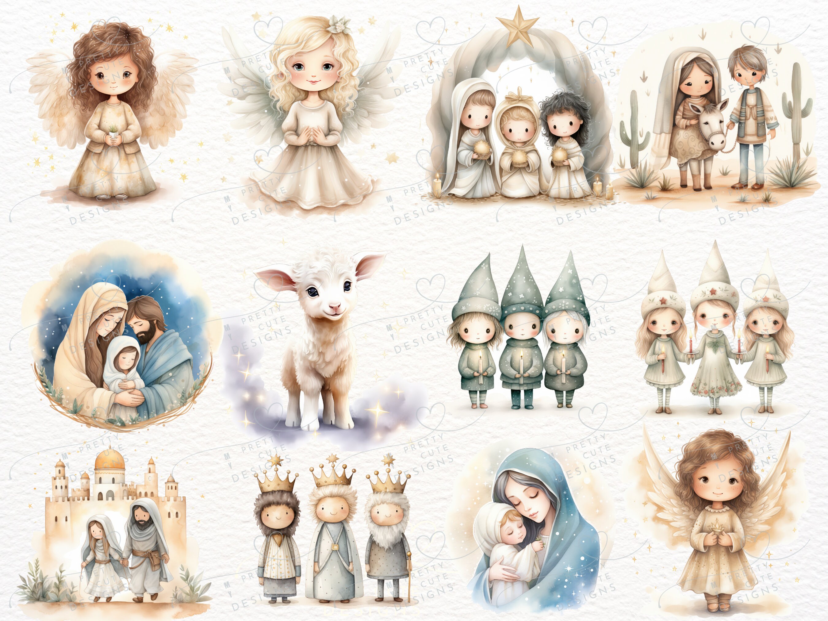 43 Cute Nativity Scene Clipart, Religious Christmas Illustrations for ...
