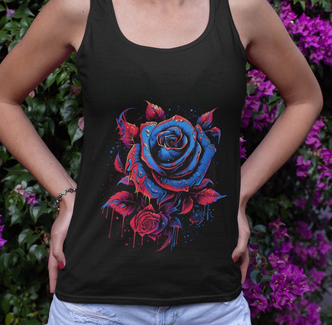 Blue Rose Tank Top Unisex Jersey Gothic Floral Tank Graphic Print Dark ...