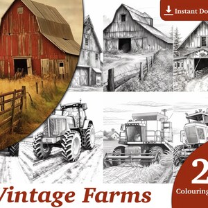 24 Vintage Farms - Adults Kids Coloring Pages, Instant Download ...