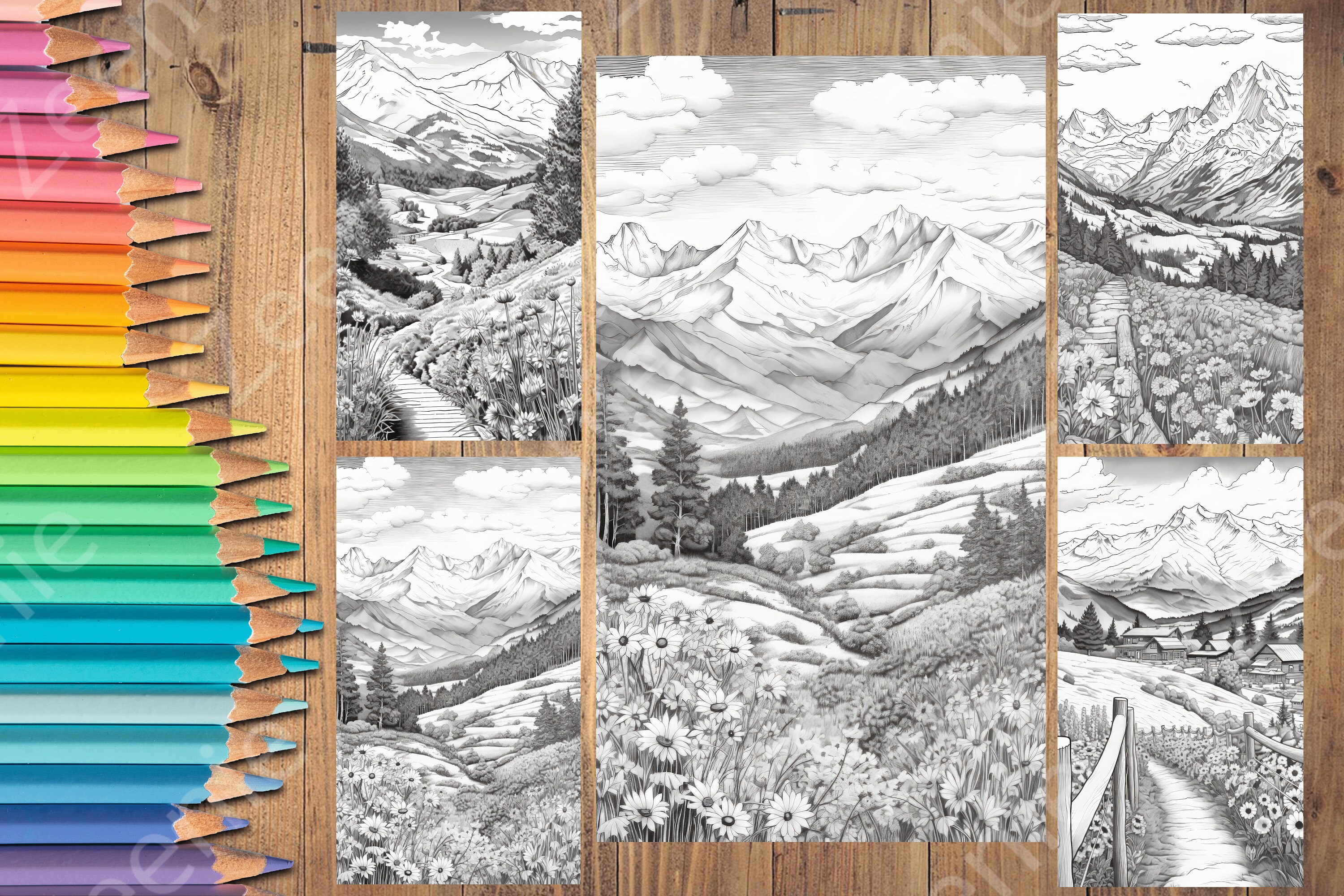 24 Alpine Meadows Coloring Book - Adults Kids Coloring Pages, Instant ...