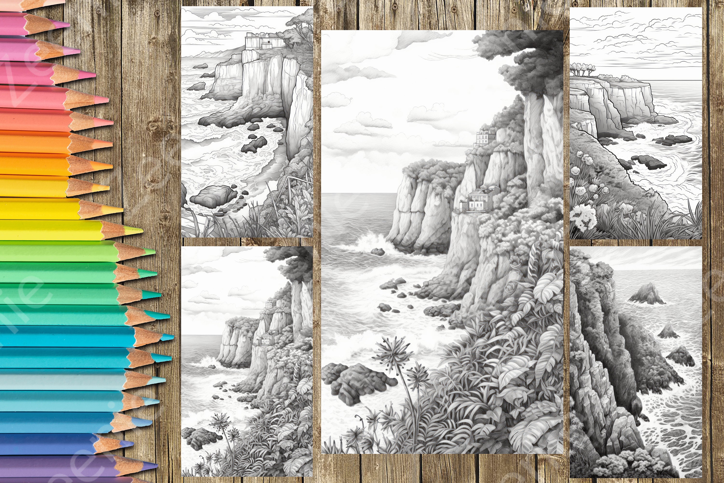 24 Majestic Costal Cliffs Coloring Book - Adults Kids Coloring Pages ...