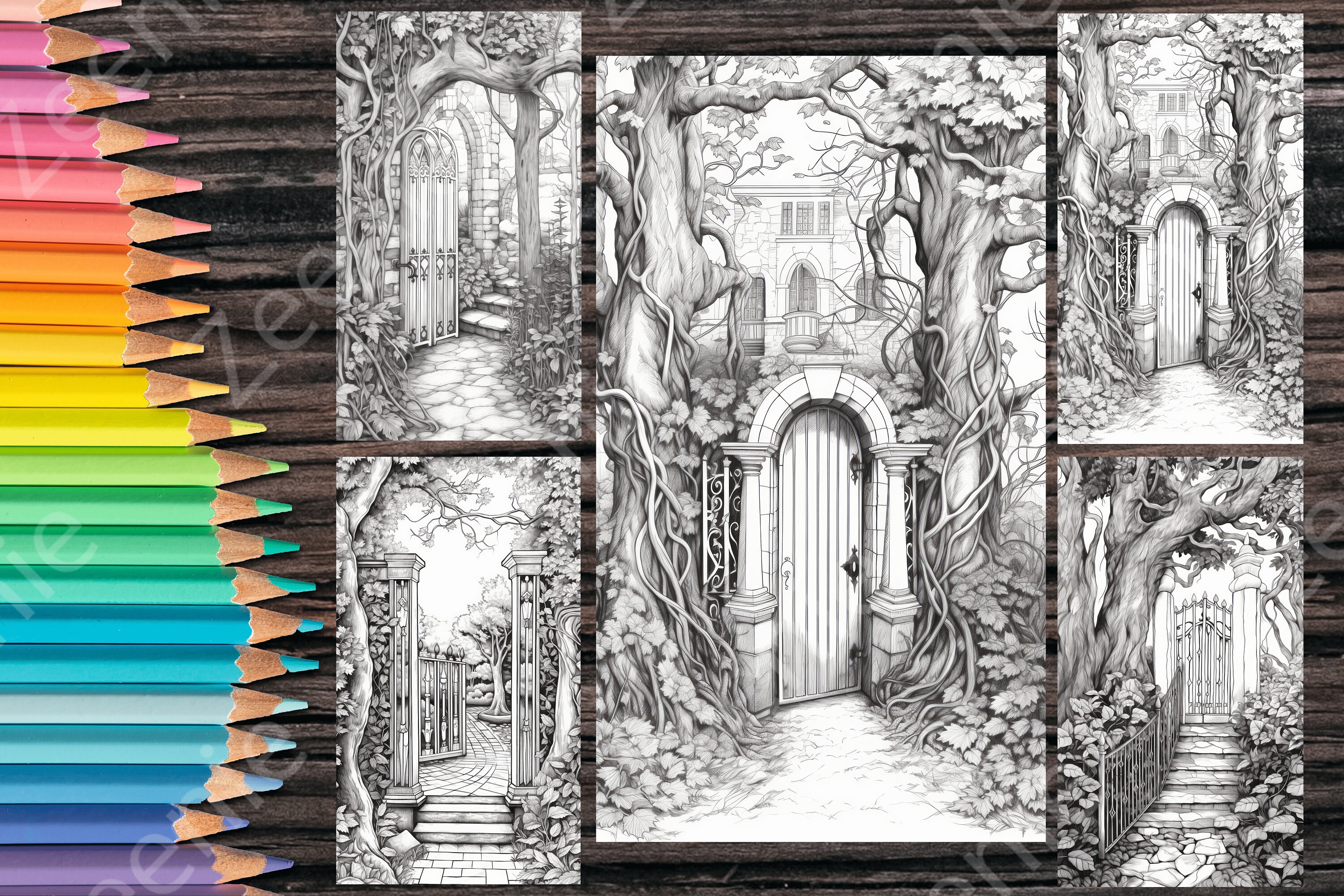 24 Magical Forest Gates Coloring Book - Adults Kids Coloring Pages ...