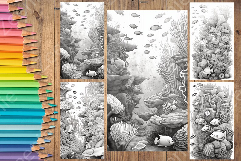 24 Underwater Coral Reef Coloring Book - Adults Kids Coloring Pages ...