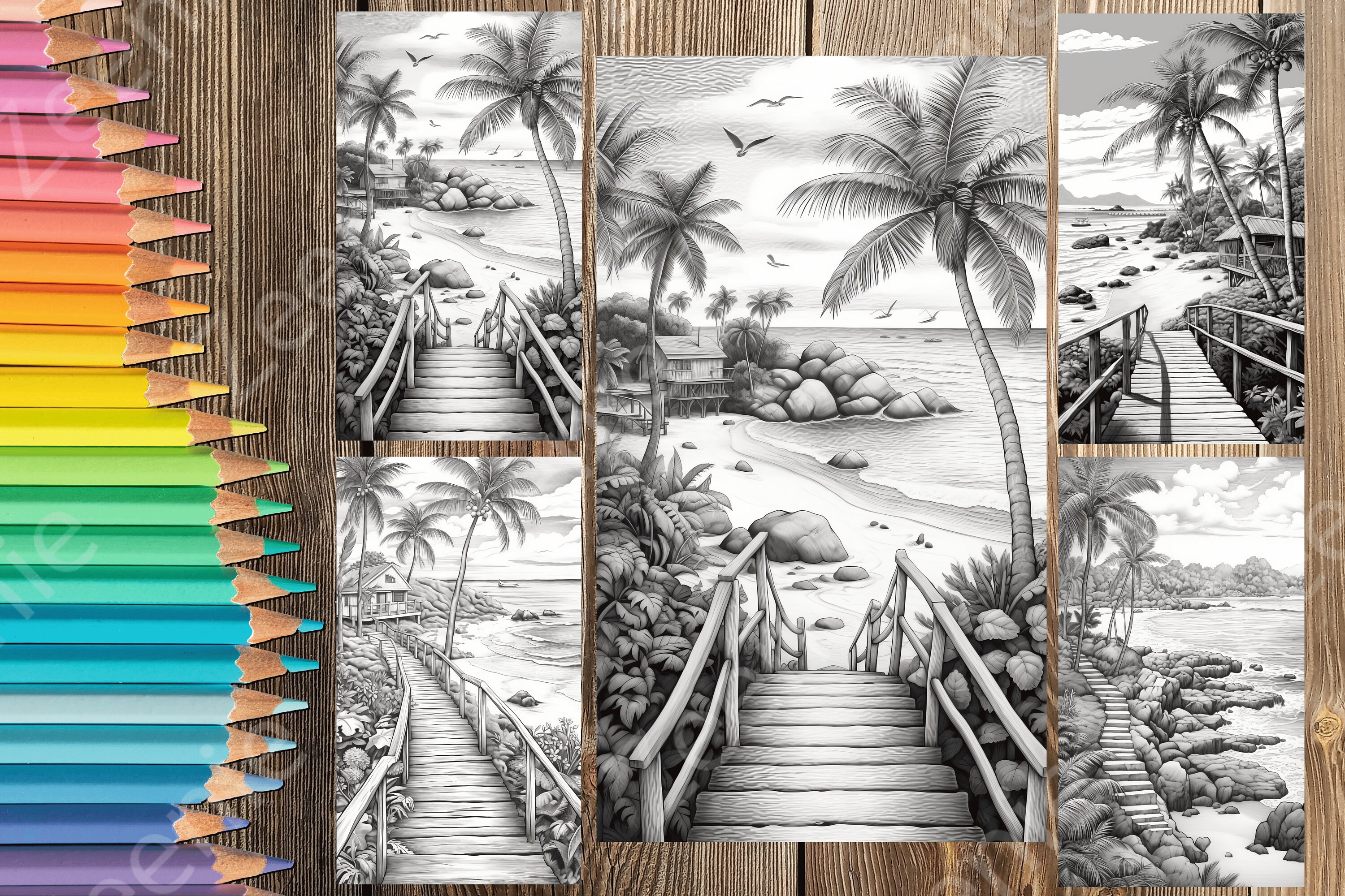 24 Beautiful Tropical Beaches Coloring Book Adults Kids Coloring Pages ...