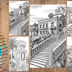 24 Mediterranean Greek Villas Coloring Book - Adults Kids Coloring ...