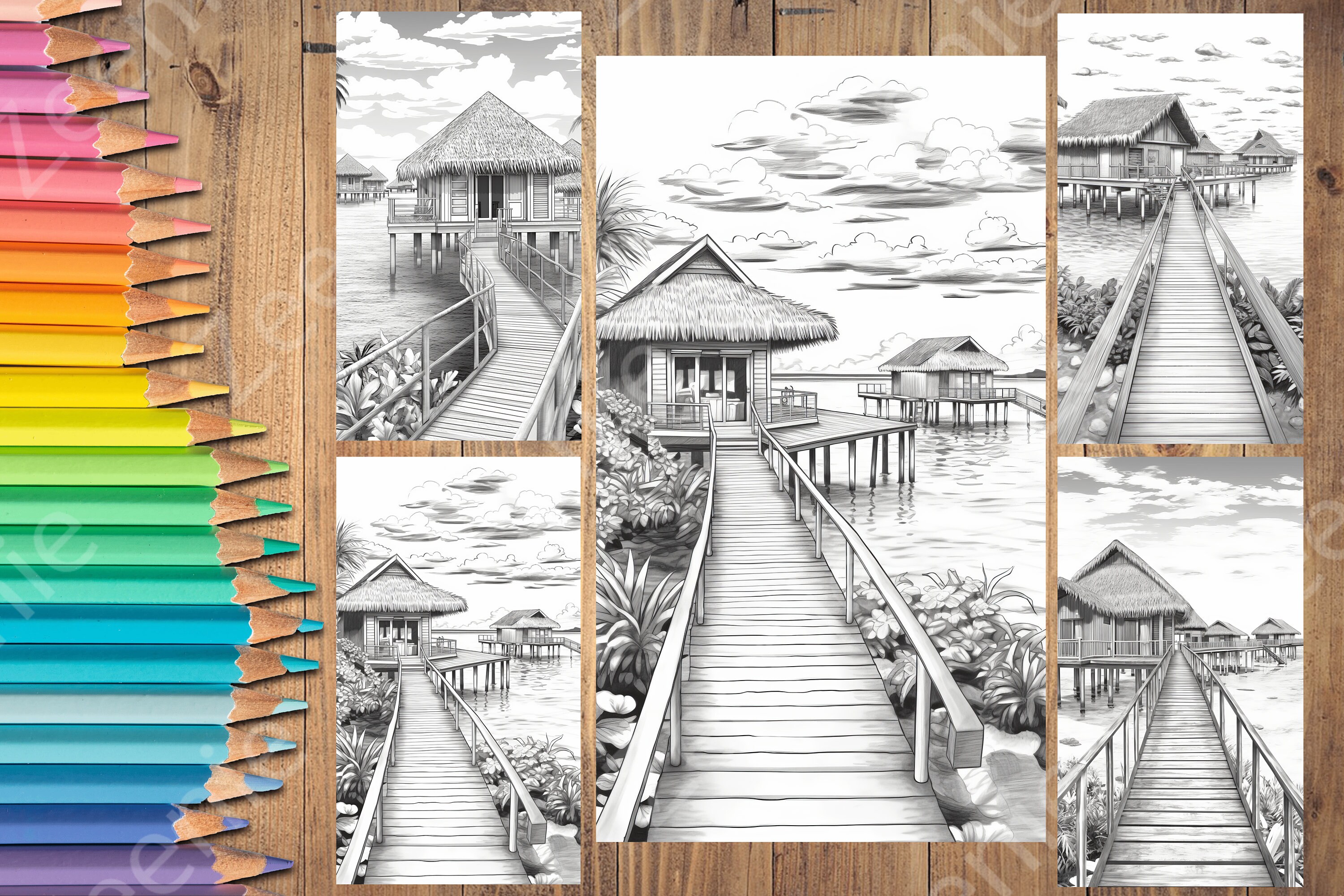 24 Overwater Bungalows Coloring Book - Adults Kids Coloring Pages ...