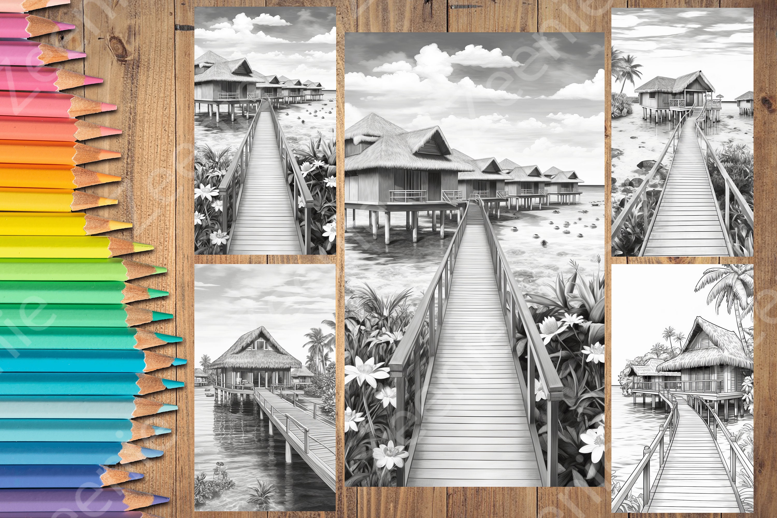 24 Overwater Bungalows Coloring Book - Adults Kids Coloring Pages ...