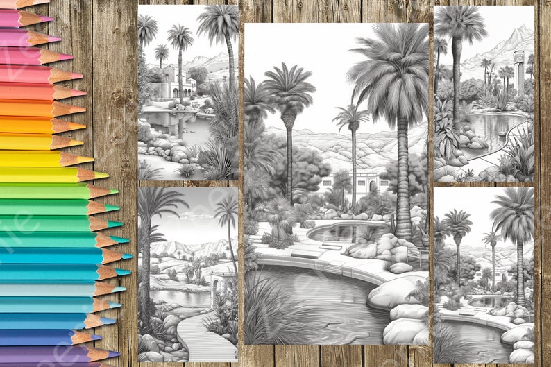 24 Desert Oasis Coloring Book - Adults Kids Coloring Pages, Instant ...