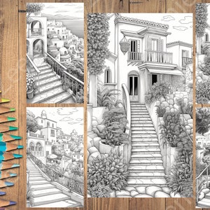 24 Mediterranean Greek Villas Coloring Book - Adults Kids Coloring ...