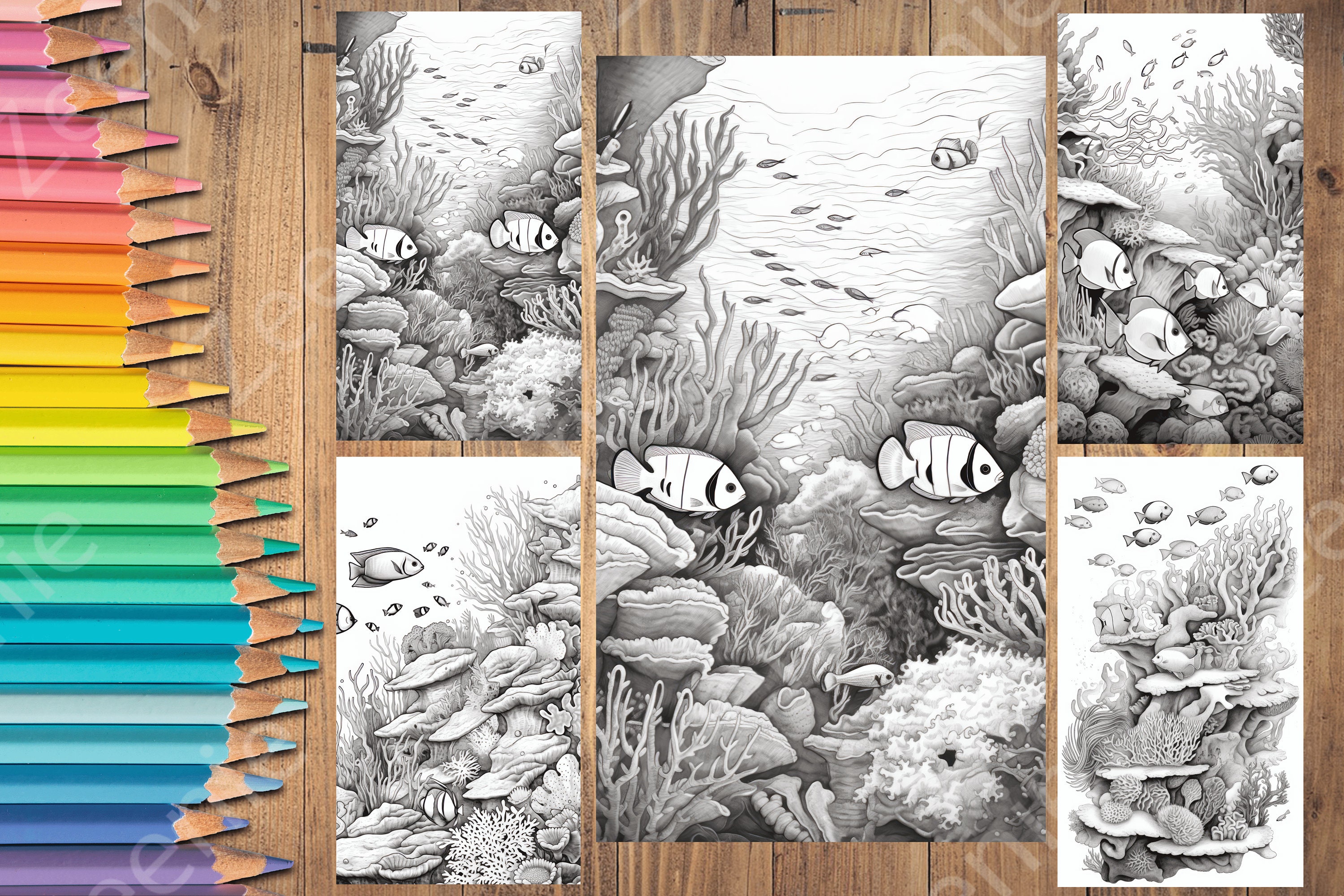24 Underwater Coral Reef Coloring Book - Adults Kids Coloring Pages ...