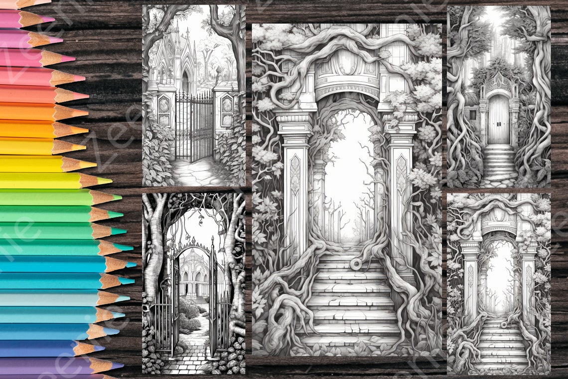 24 Magical Forest Gates Coloring Book - Adults Kids Coloring Pages ...