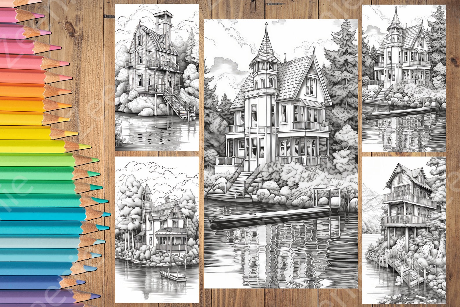 24 Beautiful Lake Houses Coloring Book Adults Coloring Pages Instant ...