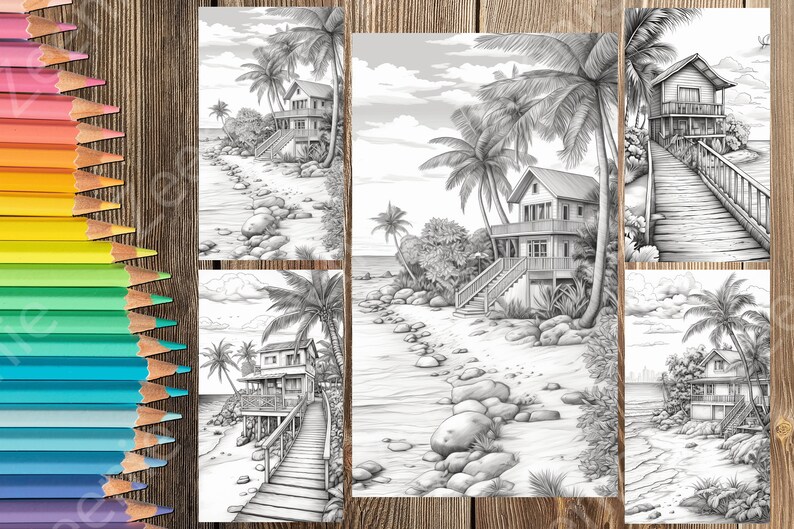 24 Beautiful Tropical Beaches Coloring Book Adults Kids Coloring Pages ...