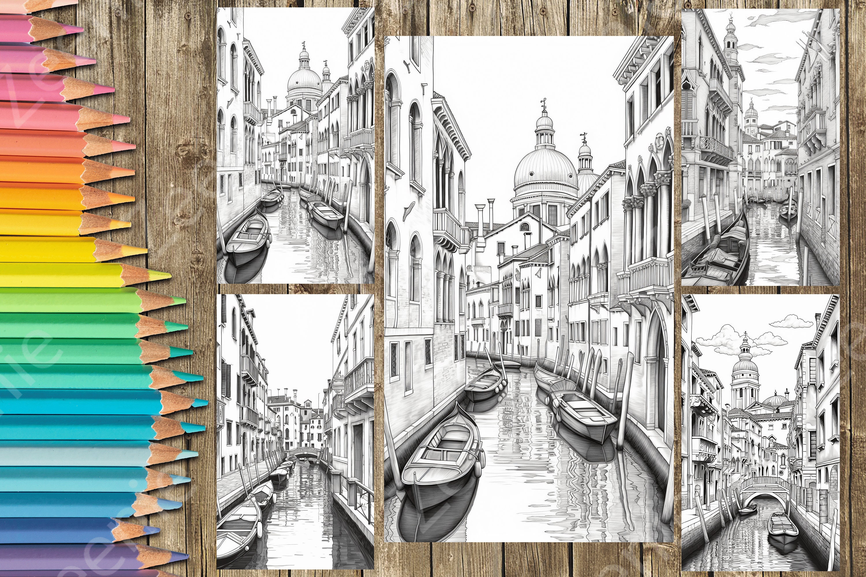 24 Beautiful Italy Canals Coloring Book - Adults Kids Coloring Pages ...