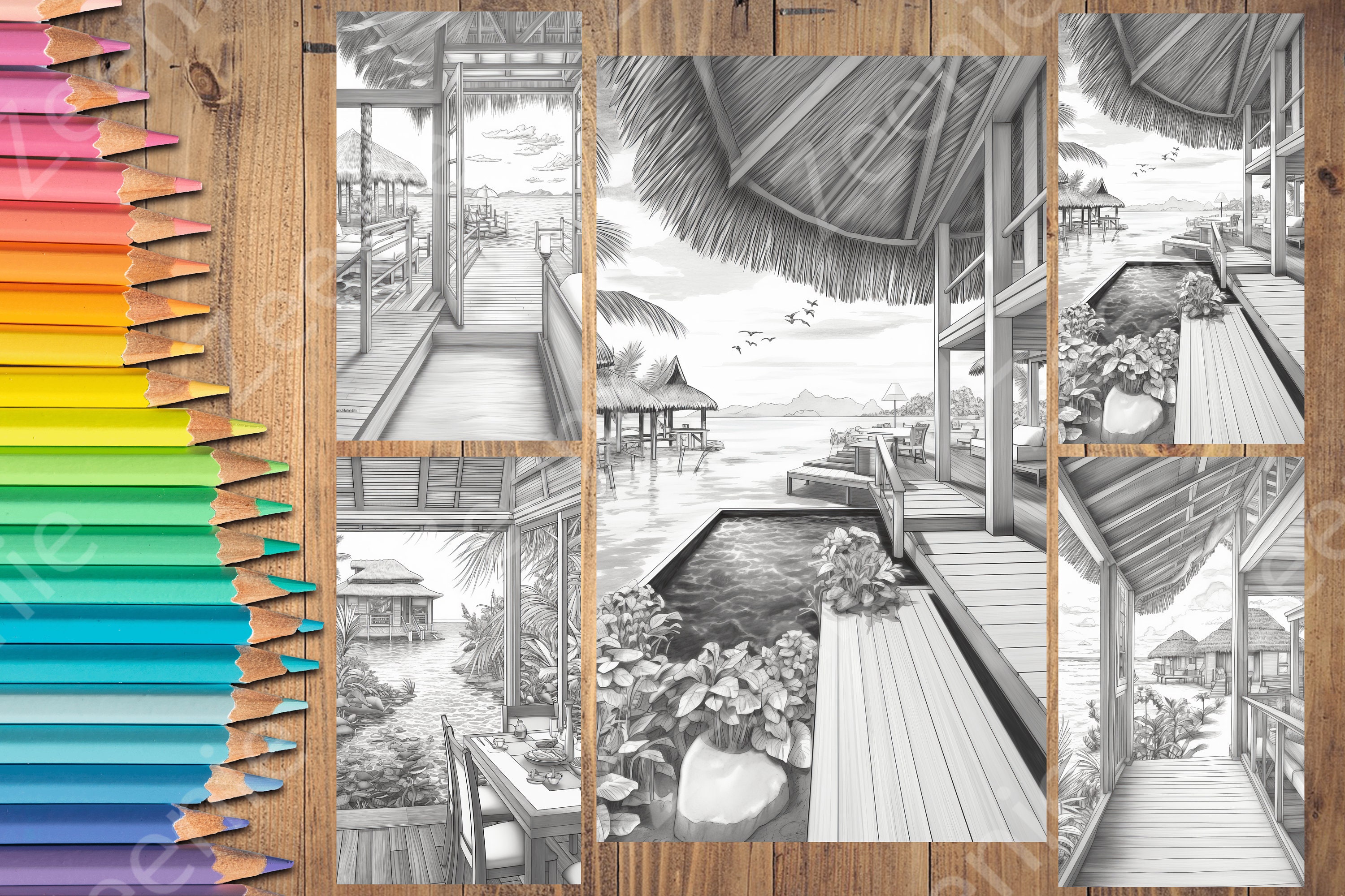 24 Overwater Bungalows Coloring Book - Adults Kids Coloring Pages ...