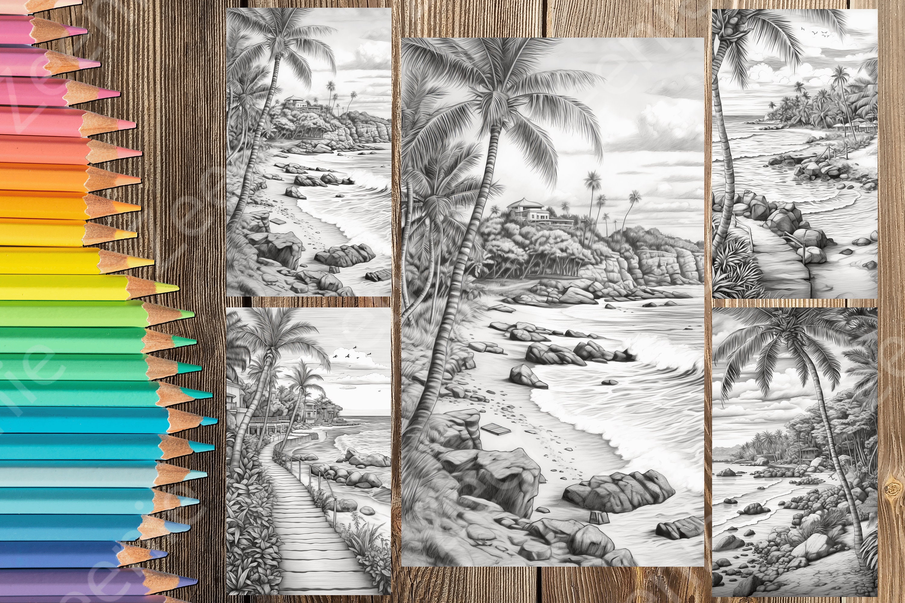 24 Beautiful Tropical Beaches Coloring Book - Adults Kids Coloring ...