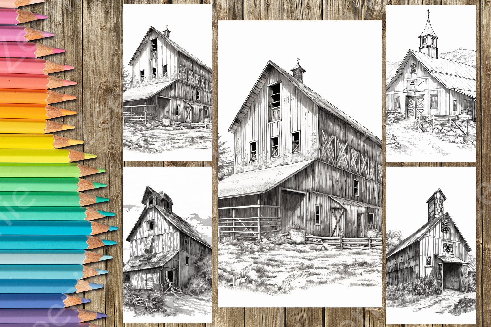 24 Vintage Farms - Adults Kids Coloring Pages, Instant Download ...