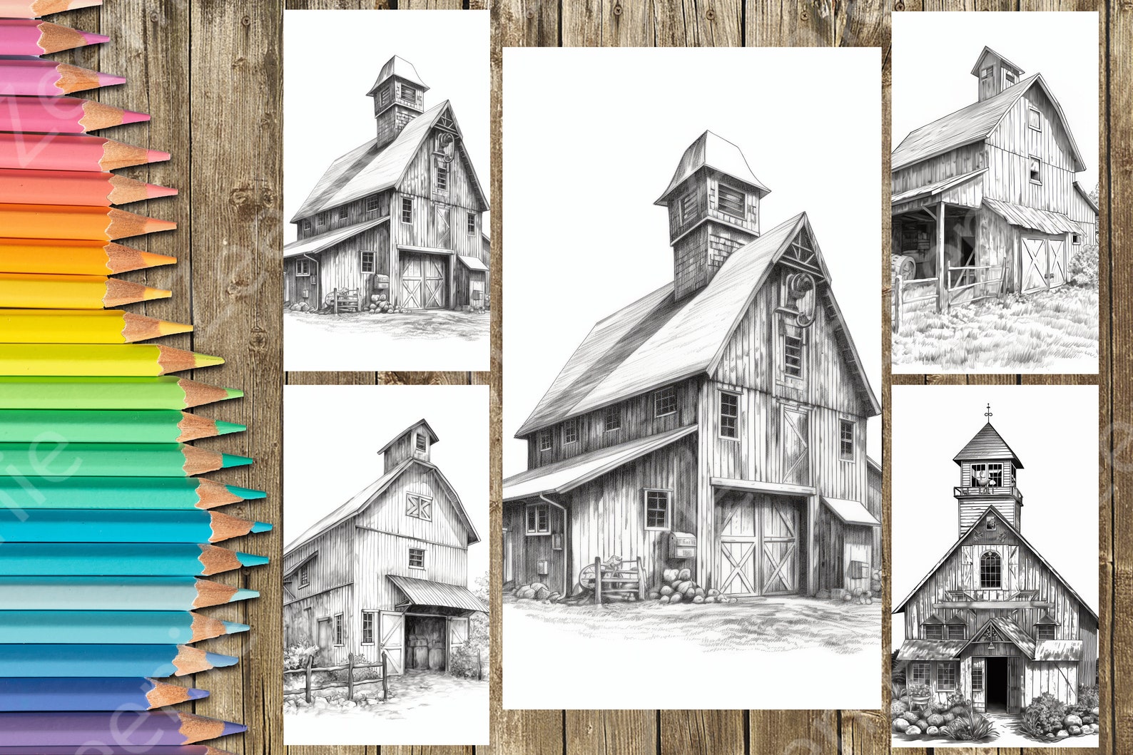 24 Vintage Farms - Adults Kids Coloring Pages, Instant Download ...