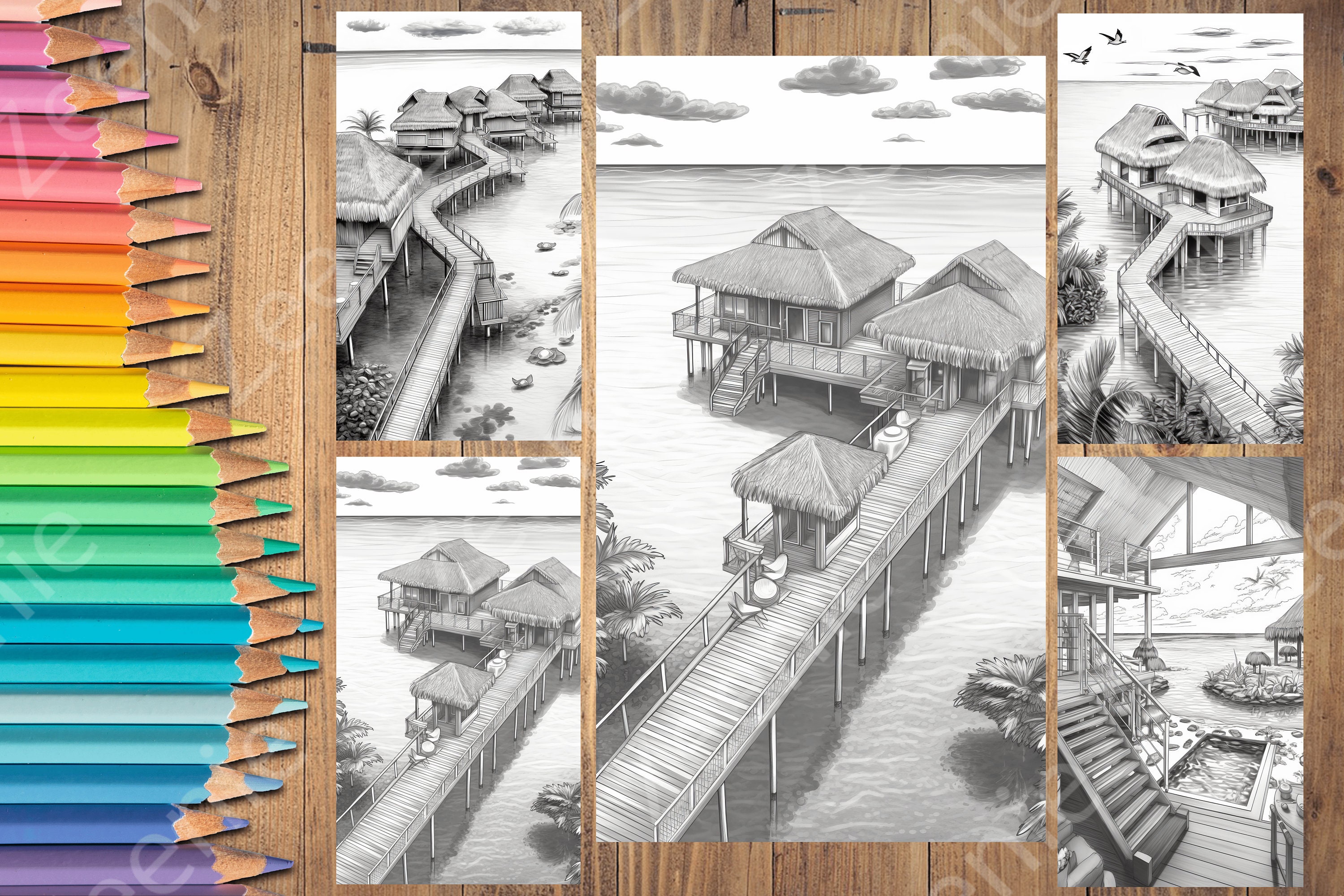 24 Overwater Bungalows Coloring Book - Adults Kids Coloring Pages ...