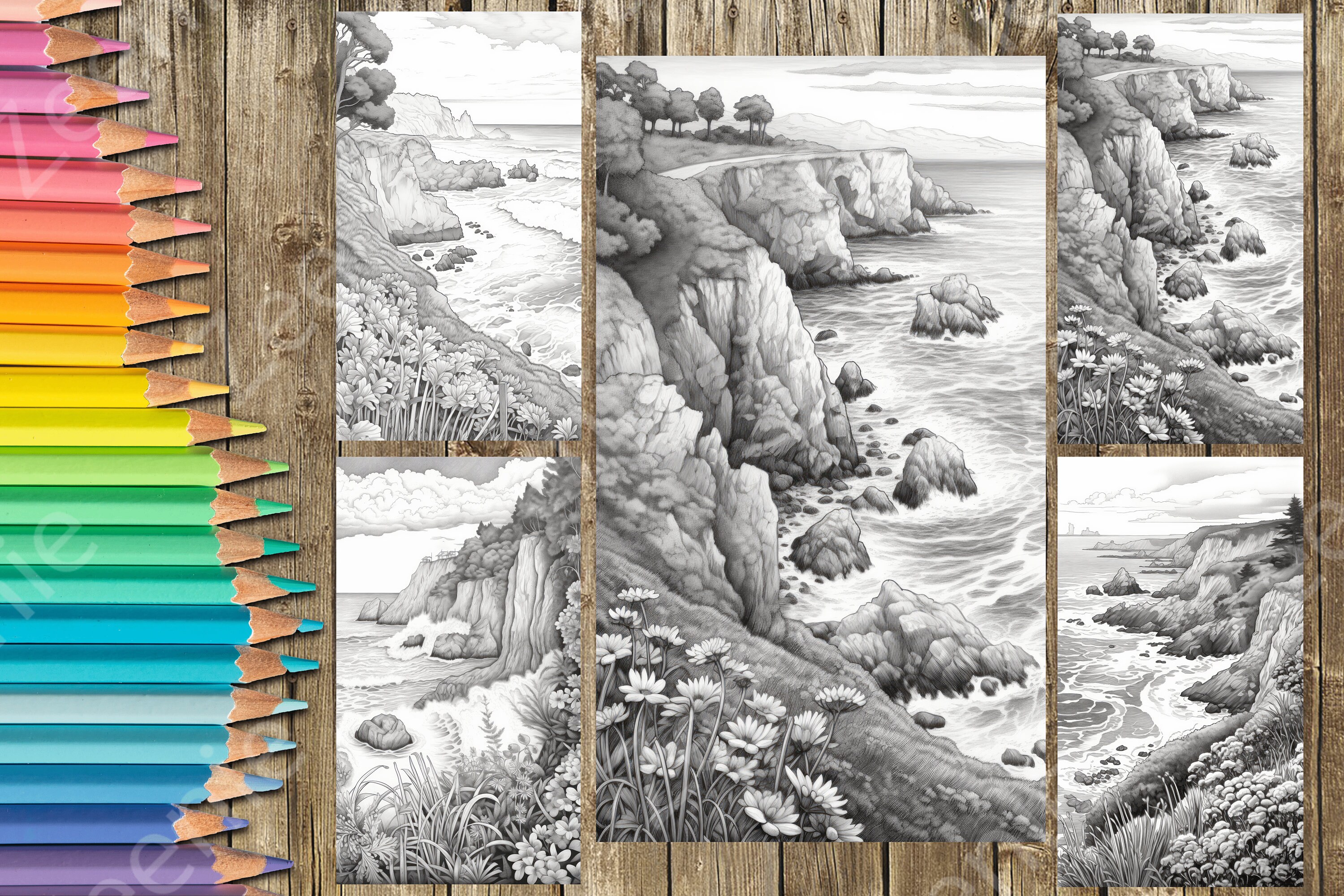 24 Majestic Costal Cliffs Coloring Book - Adults Kids Coloring Pages ...