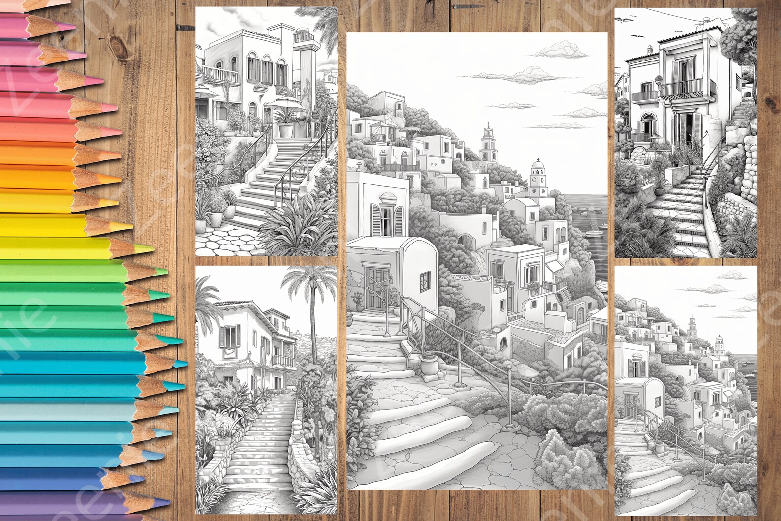 24 Mediterranean Greek Villas Coloring Book - Adults Kids Coloring ...