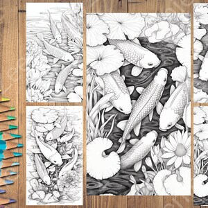 24 Peaceful Koi Ponds Coloring Book - Adults Kids Coloring Pages ...